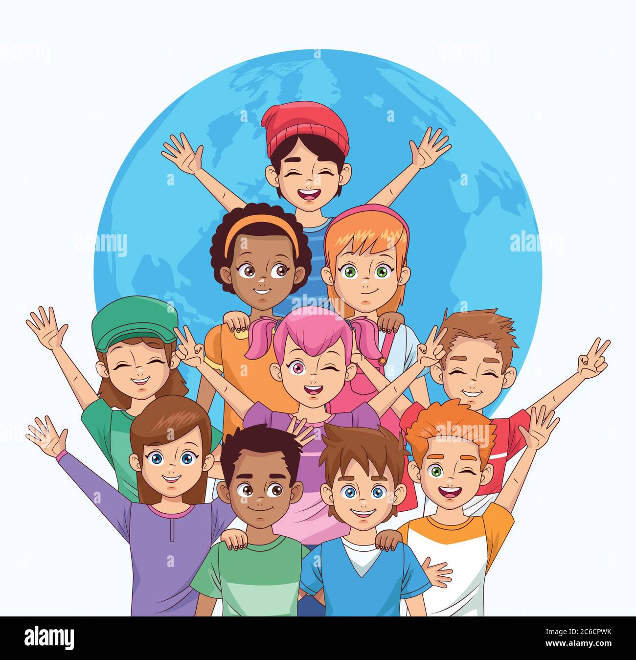 happy friendship day celebration with group of kids vector illustration ...