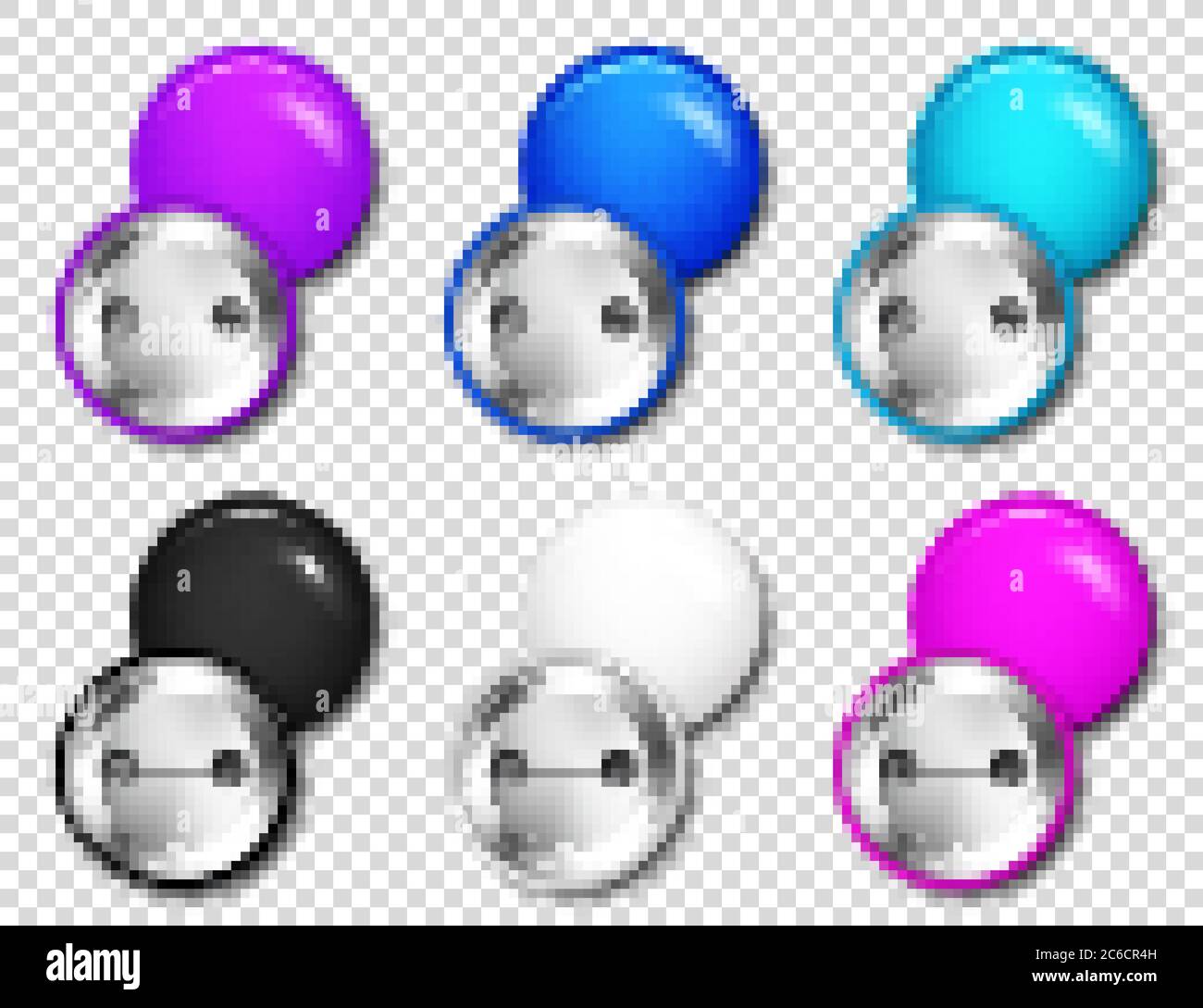 Realistic blank badges collection. Colorful 3D glossy round button. Pin ...
