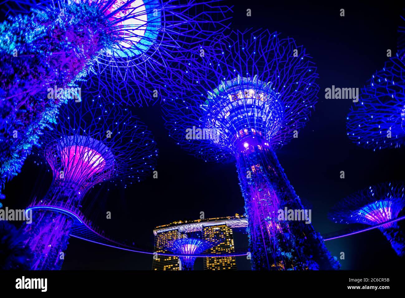 Garden Rhapsody Supertree light show, Gardens by the Bay, Singapore ...