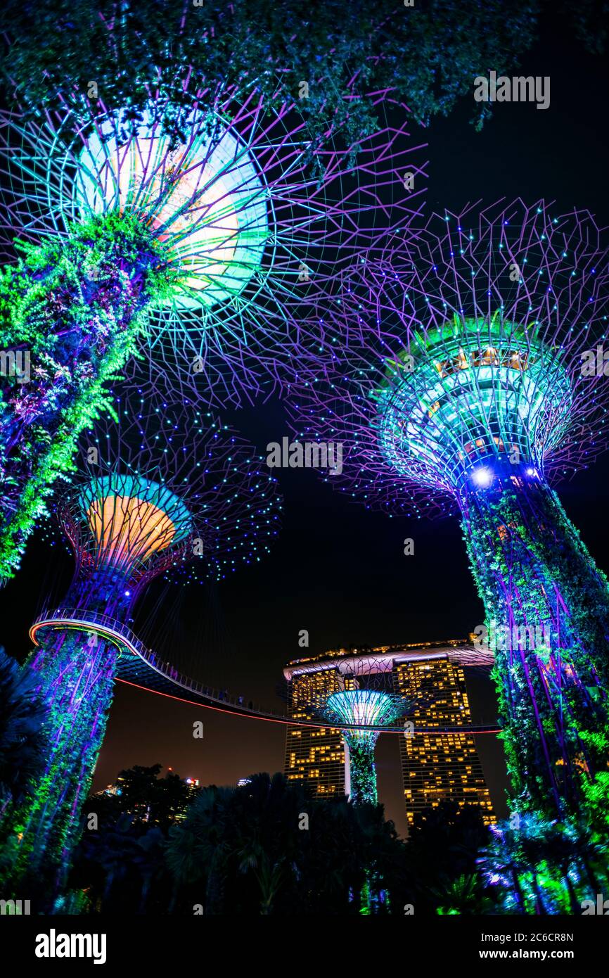Garden Rhapsody Supertree light show, Gardens by the Bay, Singapore ...