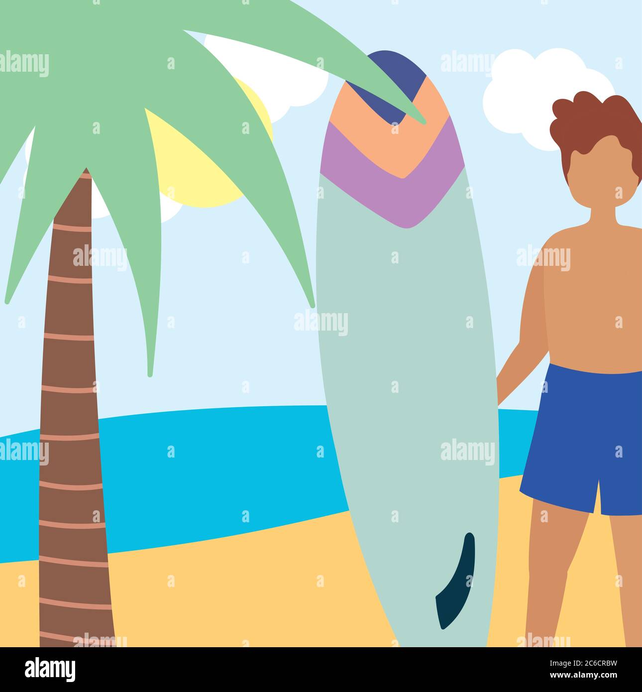 summer people activities, young man holding surfboard in the beach ...