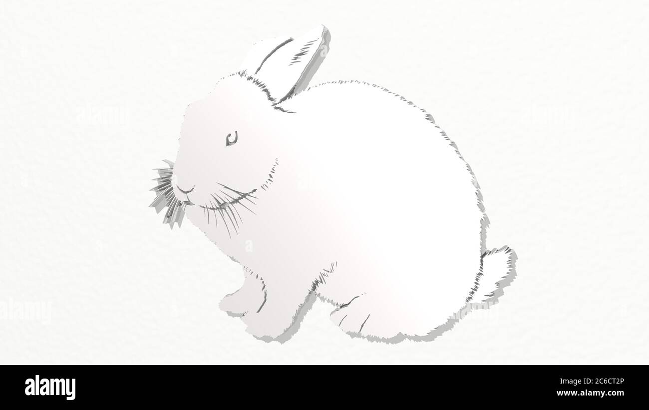 RABBIT on the wall. 3D illustration of metallic sculpture over a white ...