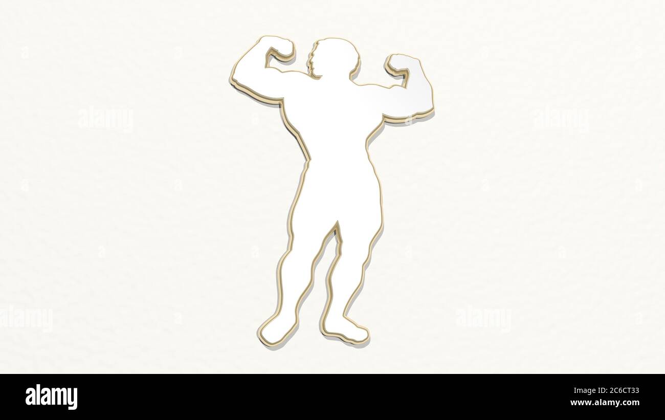 body builder from a perspective on the wall. A thick sculpture made of ...