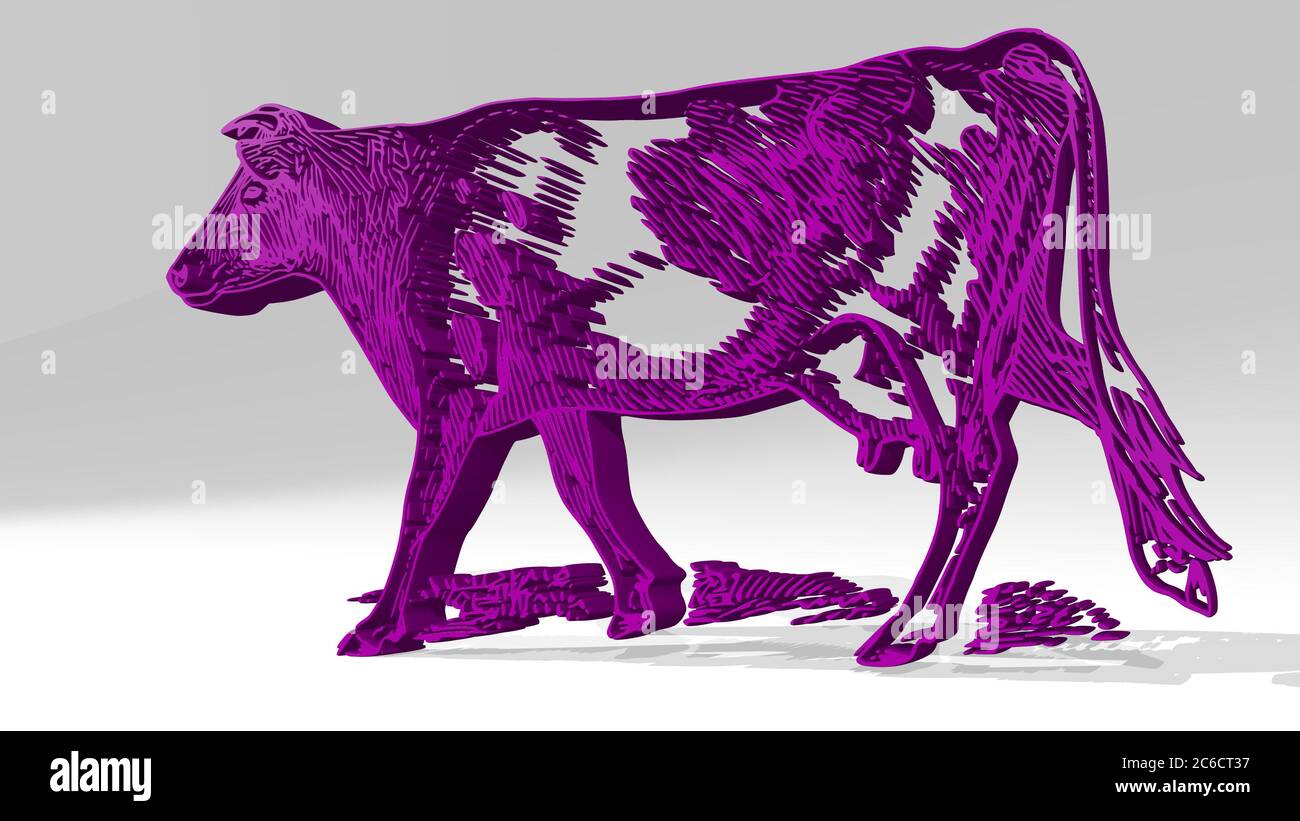 cow made by 3D illustration of a shiny metallic sculpture with the ...
