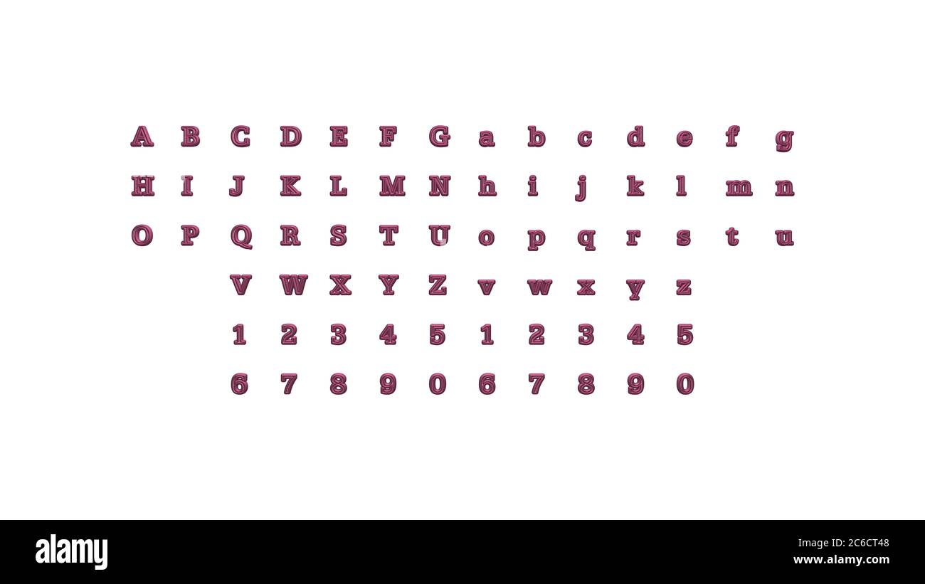 Full set of English letters in 3D illustrations separated to two sides ...