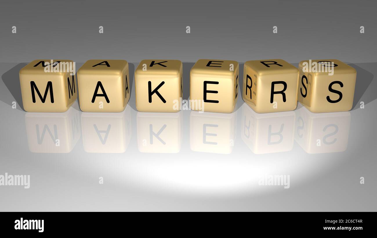 3D representation of MAKERS with icon on the wall and text arranged by ...