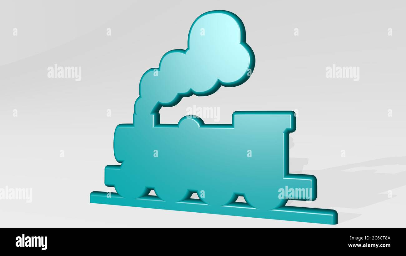 steam train made by 3D illustration of a shiny metallic sculpture with ...