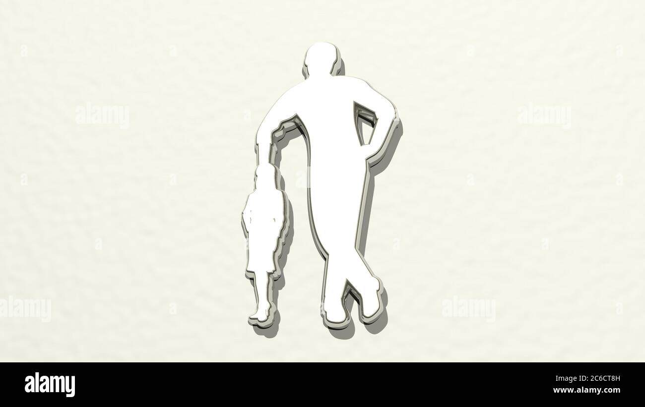 man and woman inequality on the wall. 3D illustration of metallic ...