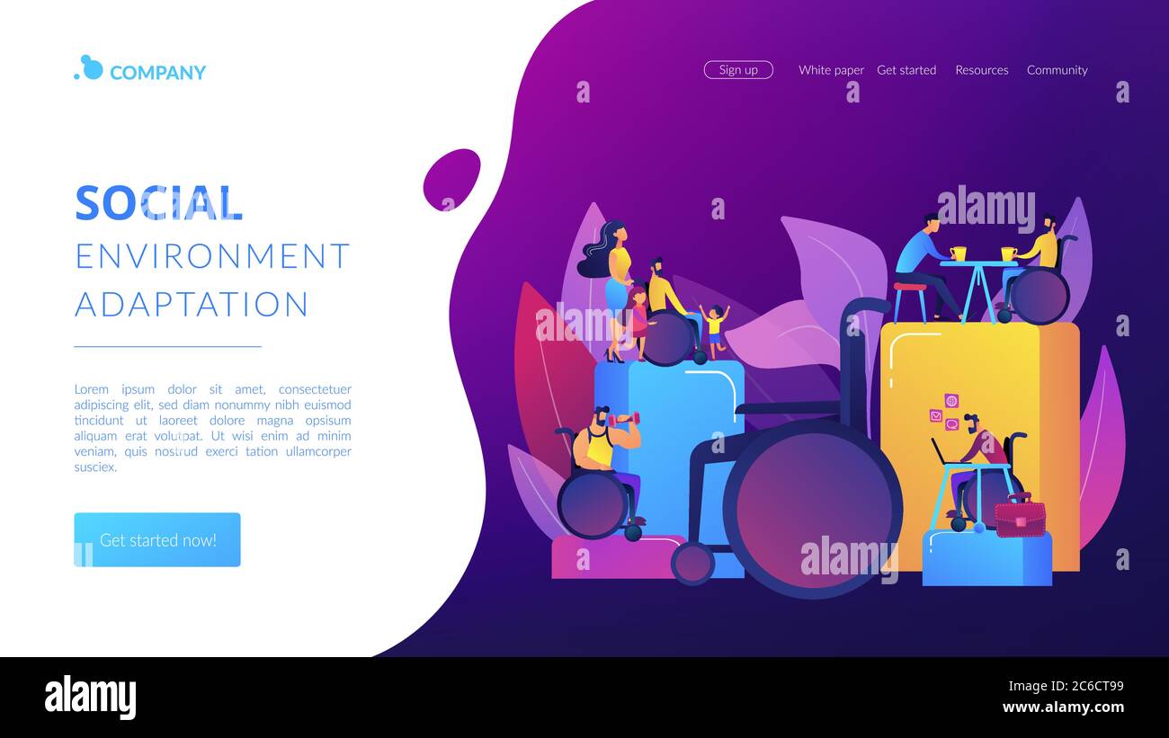 Social adaptation of disabled people concept landing page Stock Vector ...