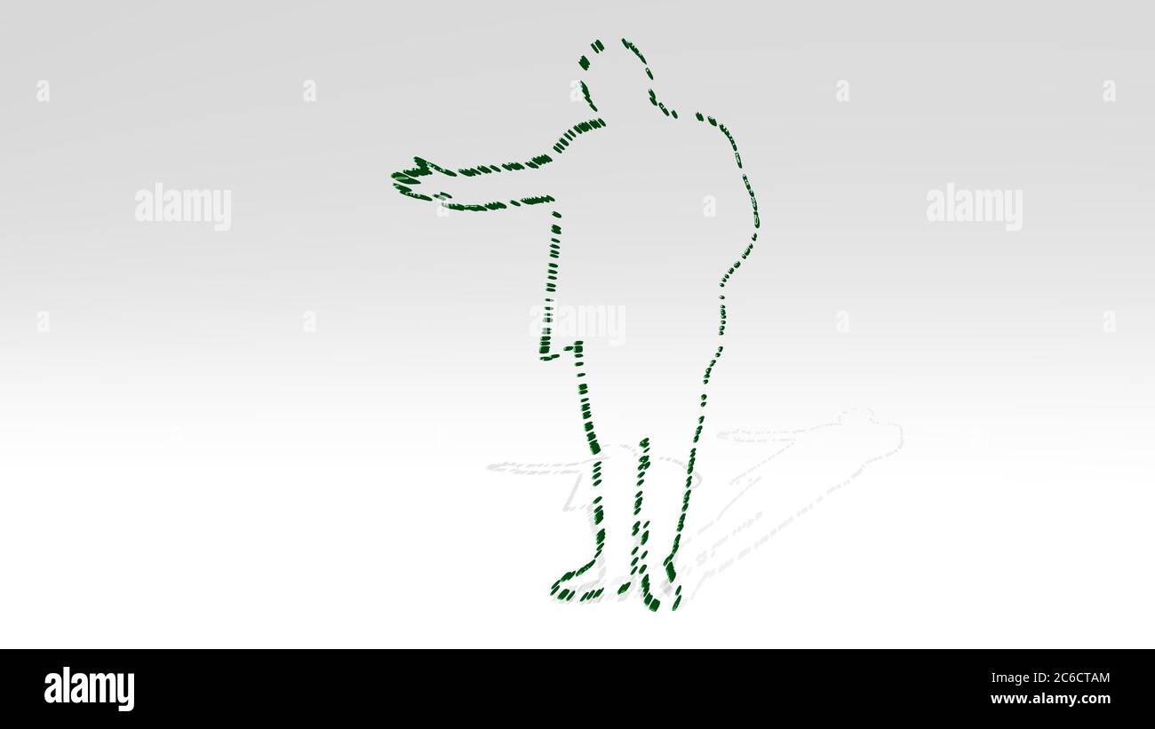 man showing the way stand with shadow. 3D illustration of metallic ...
