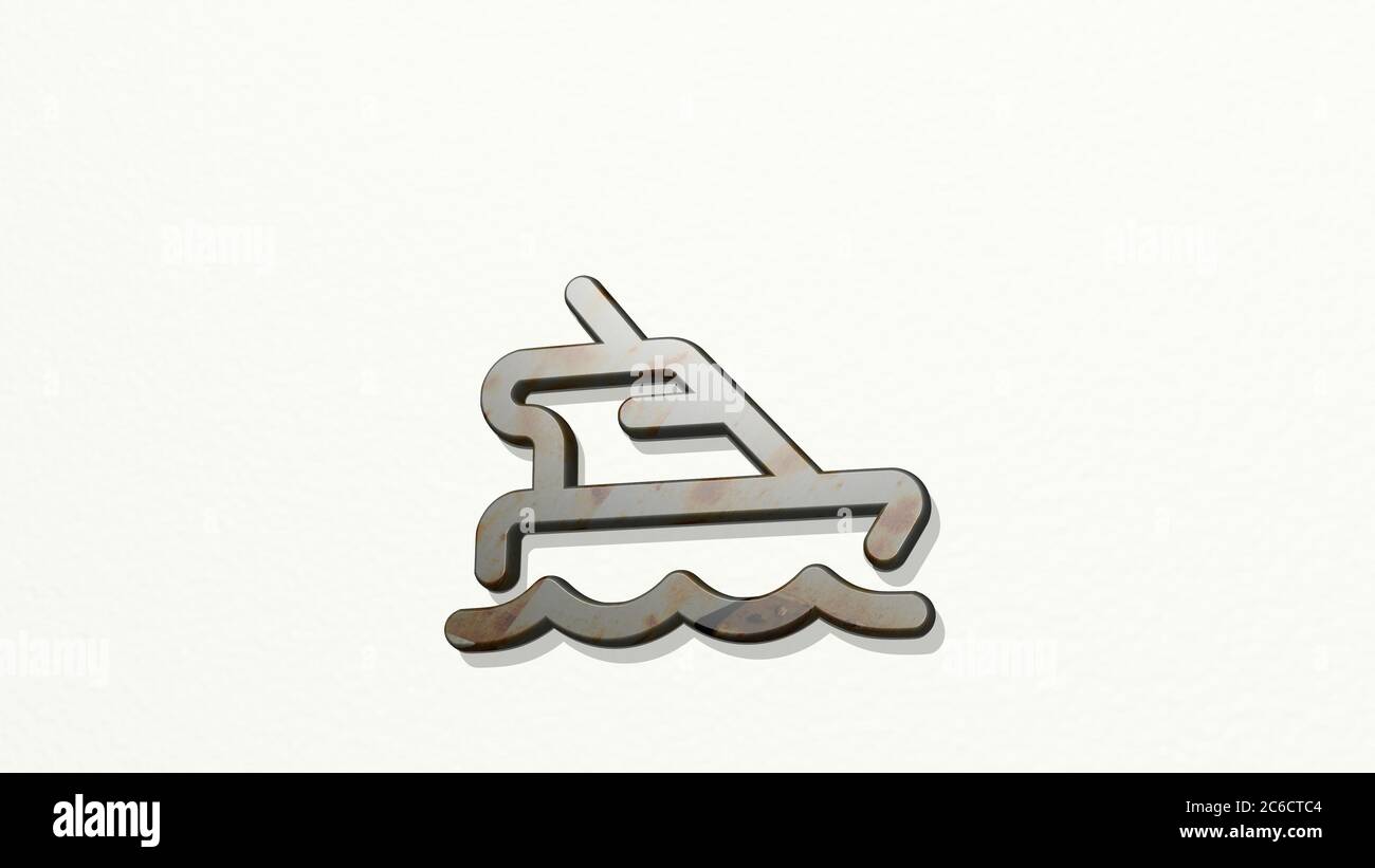SEA TRANSPORT SMALL BOAT made by 3D illustration of a shiny metallic ...
