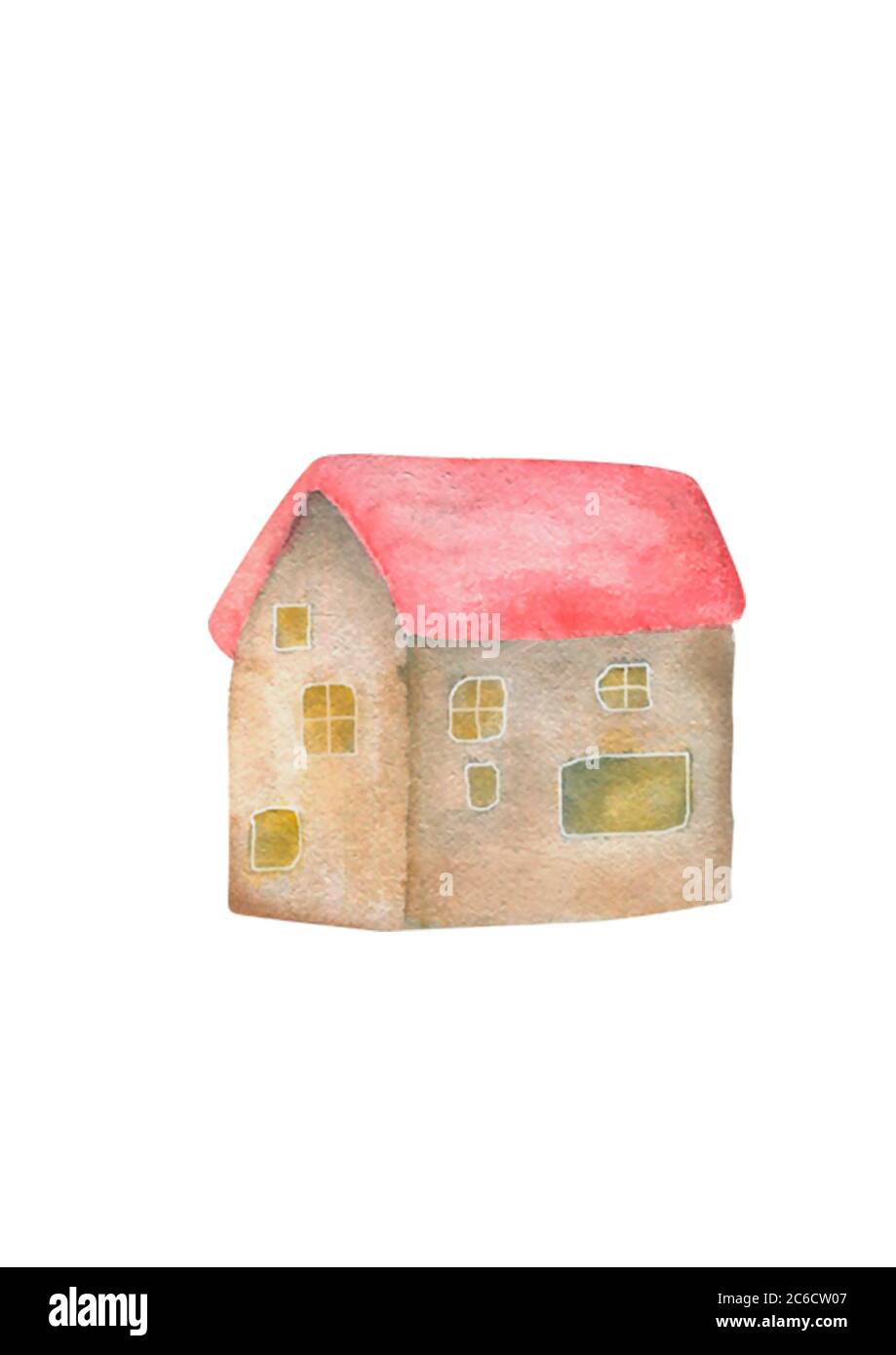 Childlike drawing of house. Hand drawn watercolor illustration ...