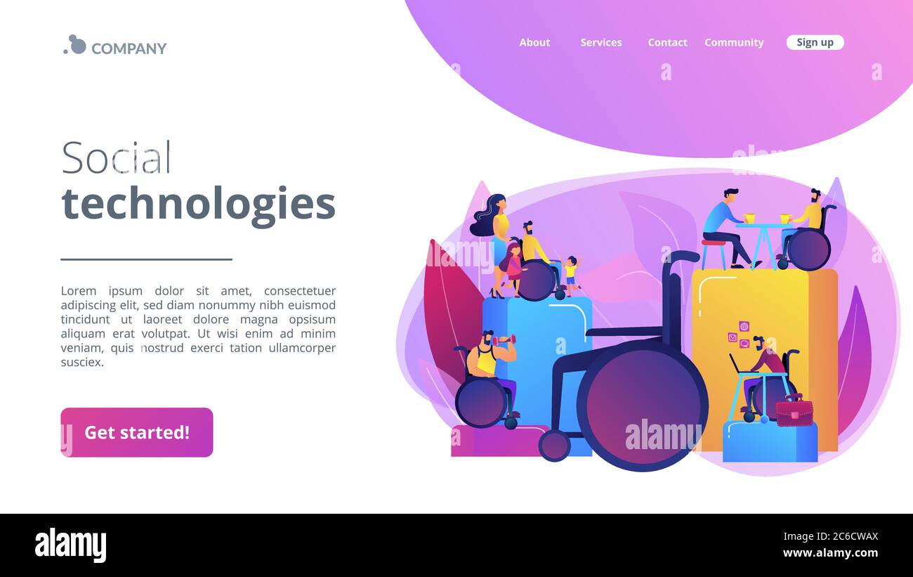 Social adaptation of disabled people concept landing page Stock Vector ...