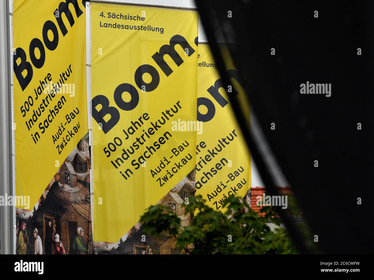 Zwickau, Germany. 08th July, 2020. Flags with the logo of the national ...