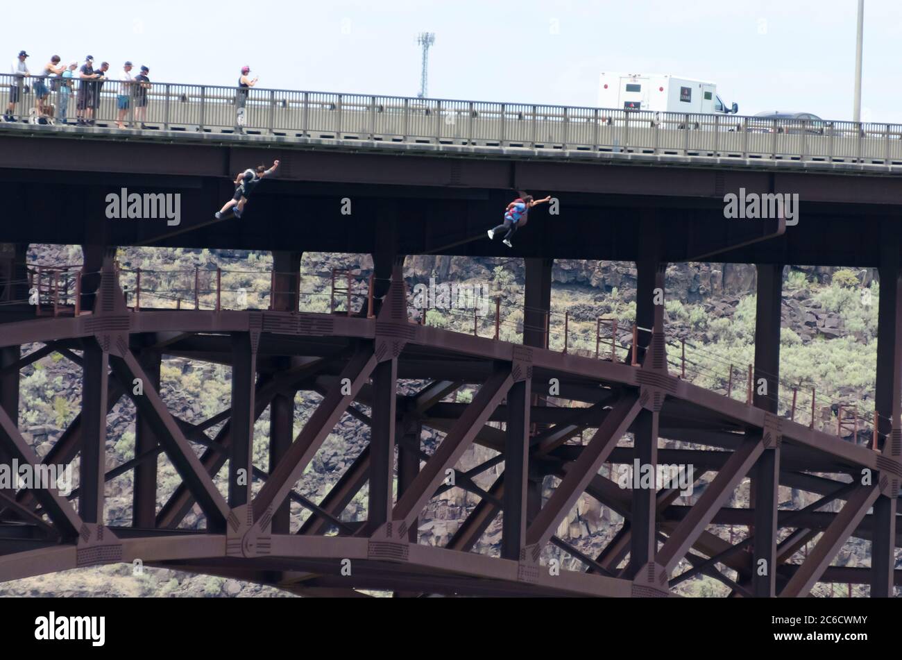 BASE jumpers on the Perrine Memorial Bridge, Twin Falls, Idaho, USA ...