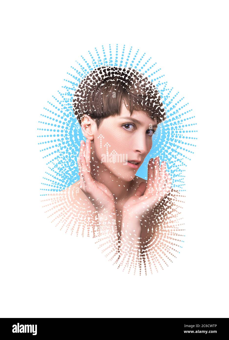 The lifting, skin, plastic surgery concept. Woman face with marks and ...