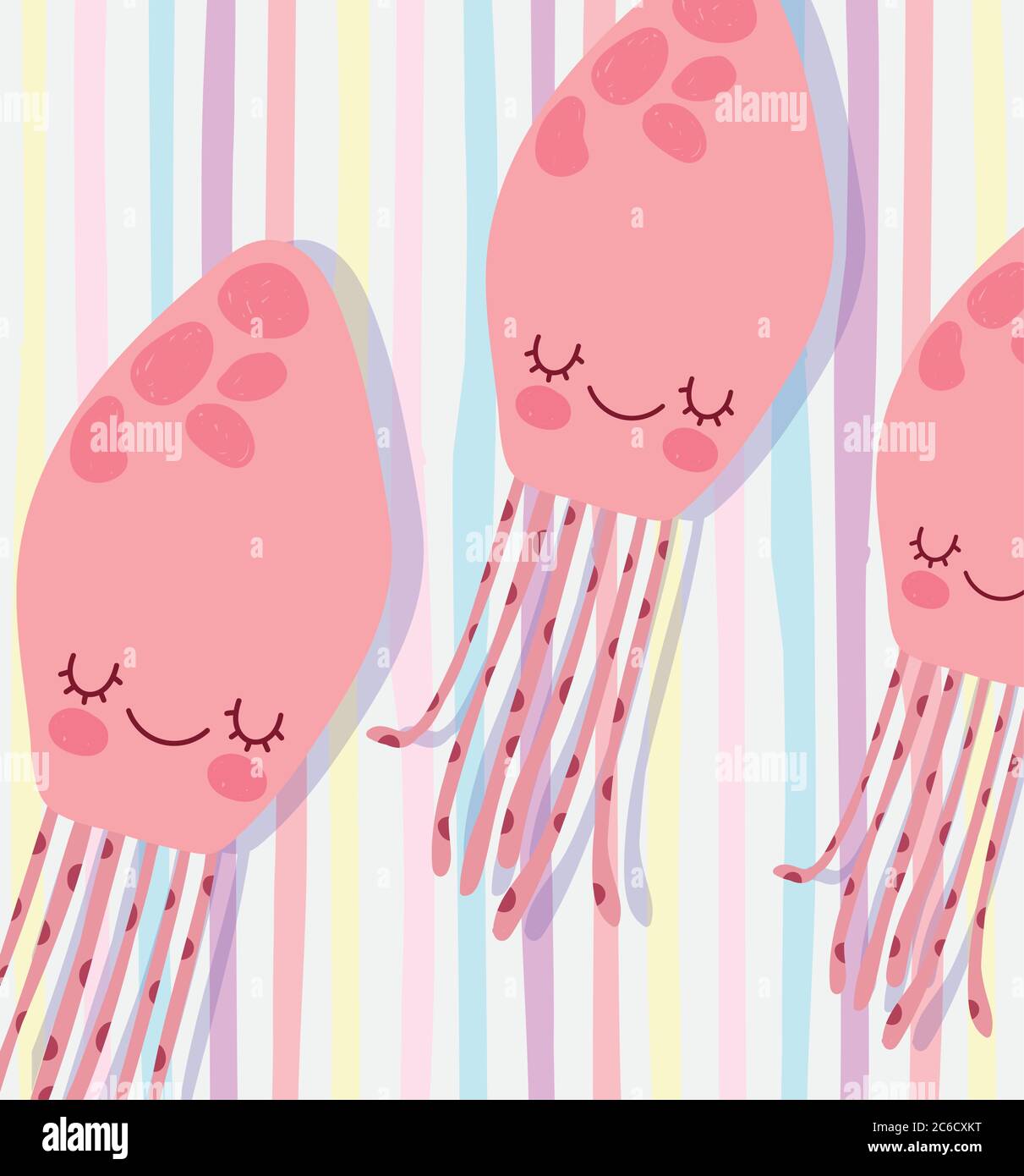 under the sea, jellyfishes wide marine life landscape cartoon vector ...