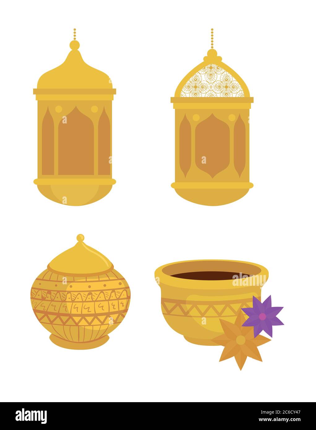 eid al adha celebration card with set golden decorative icons Stock ...