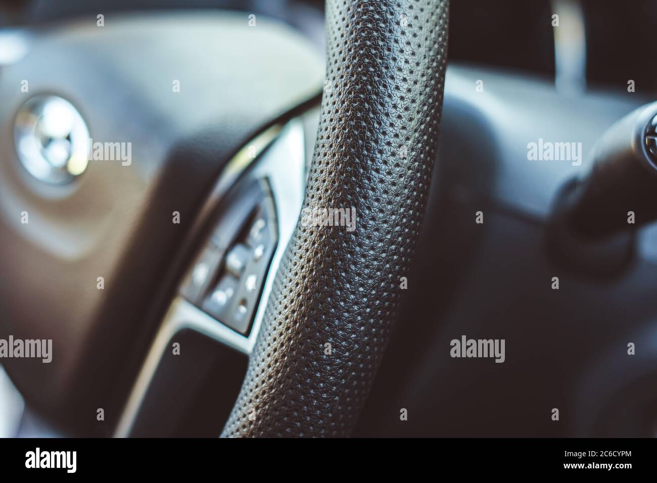 steering wheel in the car close up winding on the steering wheel Stock ...