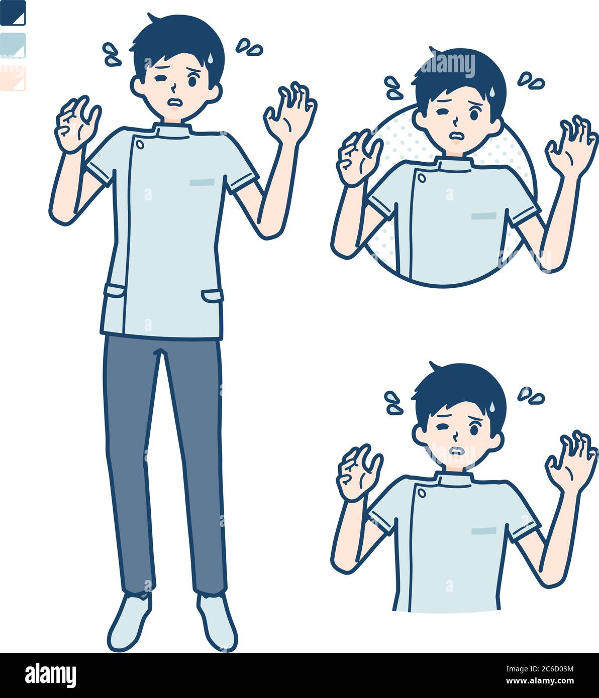 A young nurse man with panic images. It's vector art so it's easy to ...