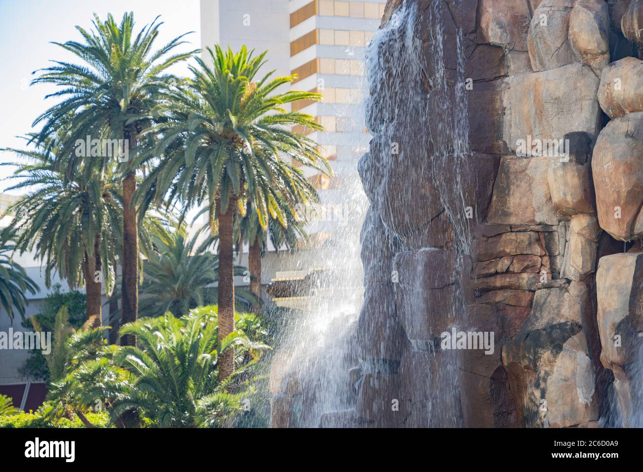Close up shot of the fake volcano of The Mirage Casino at Las Vegas ...