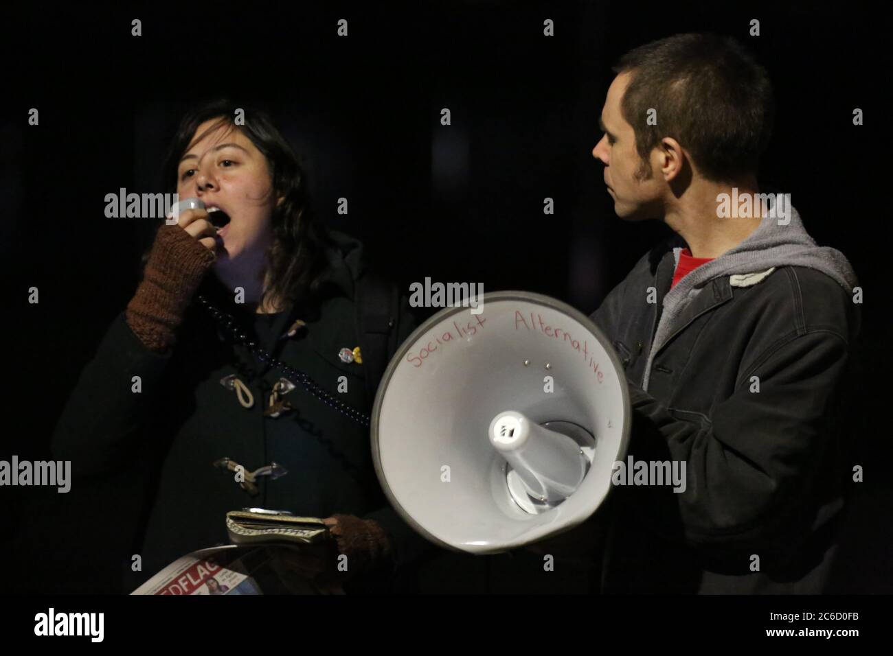 Miss Hassan from Socialist Alternative speaks at a no confidence rally ...