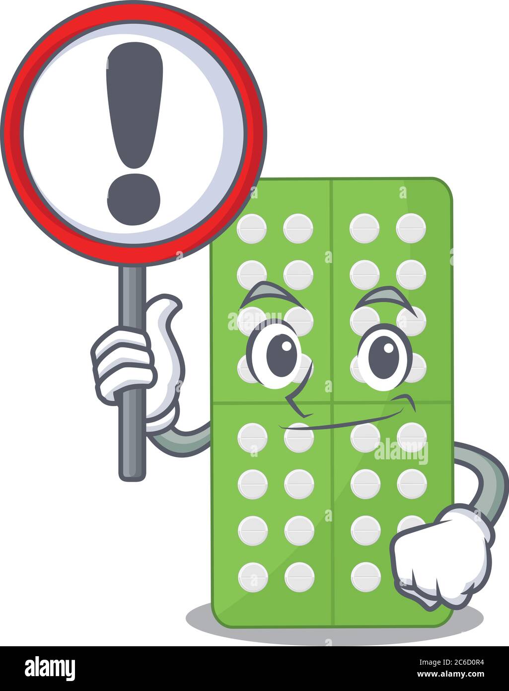 A cartoon icon of medicine pills with a exclamation sign board Stock ...