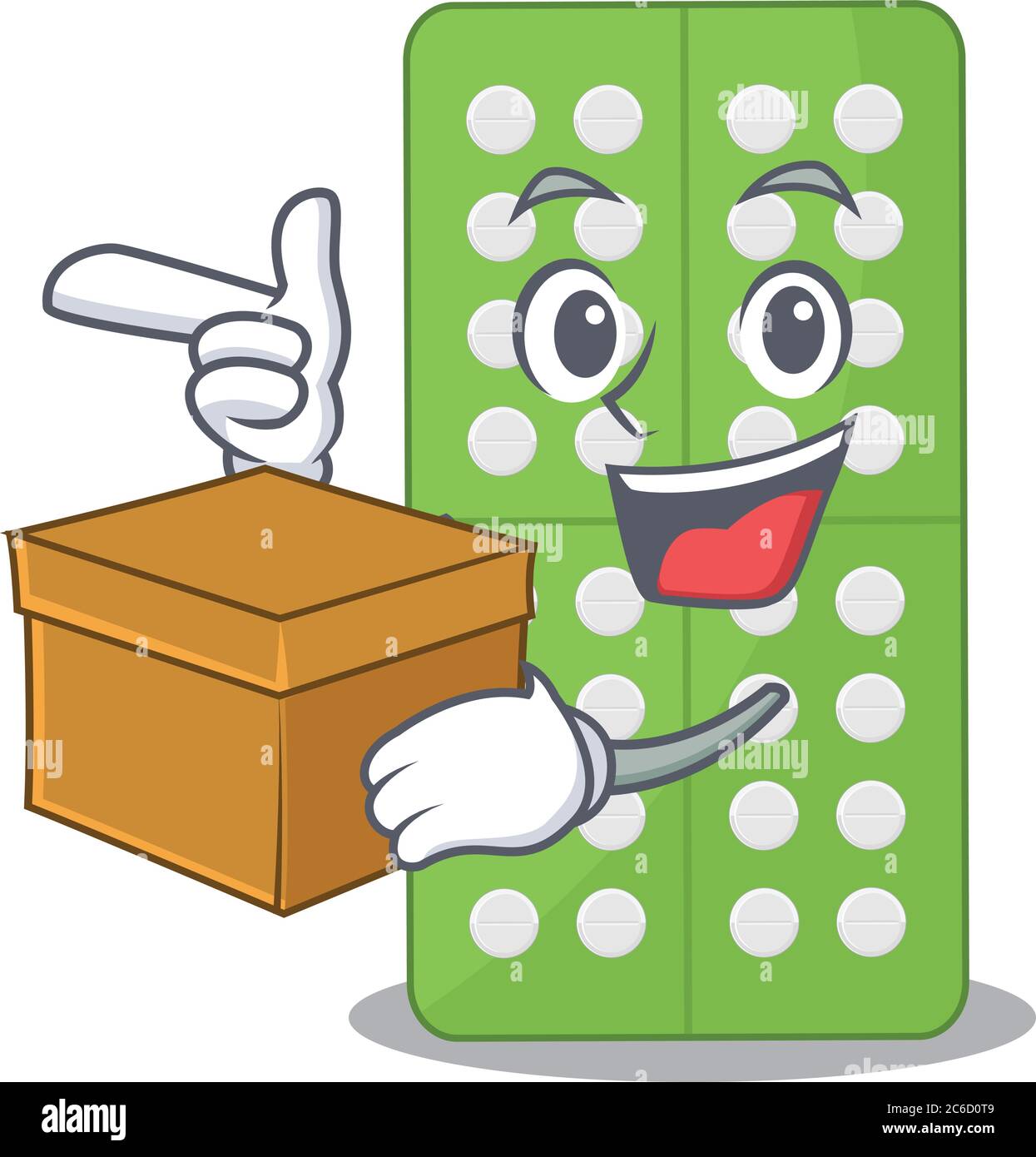 A smiling medicine pills cartoon mascot style having a box Stock Vector ...