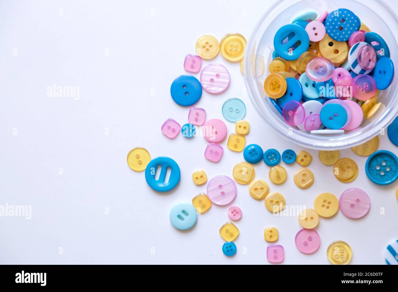 Flat lay with colorful sewing buttons, mock up, top view Stock Photo ...