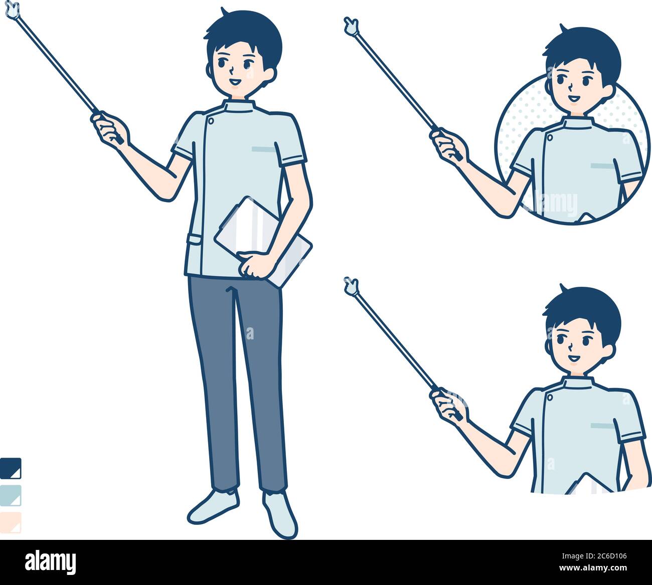 A young nurse man with Explanation with a pointing stick image. It's ...