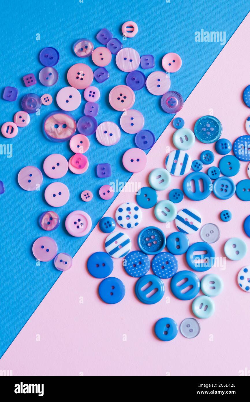 Flat lay with colorful sewing buttons, mock up, top view Stock Photo ...
