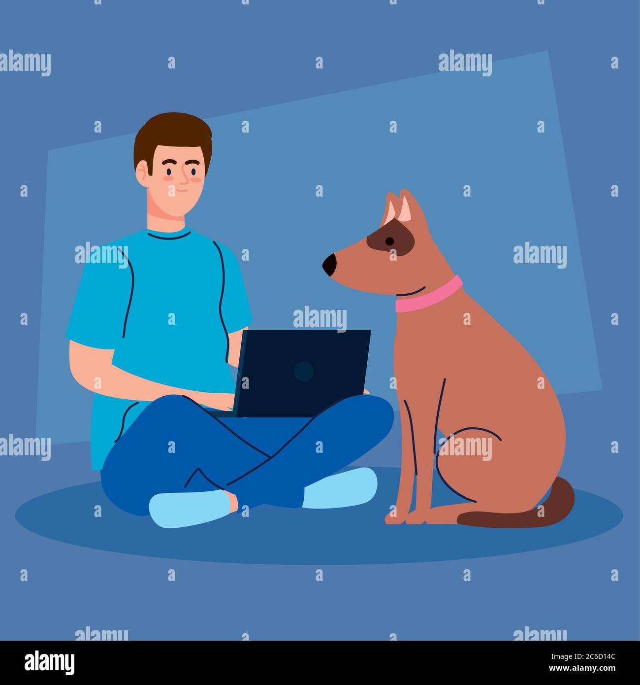 man sitting using laptop computer with dog pet Stock Vector Image & Art ...