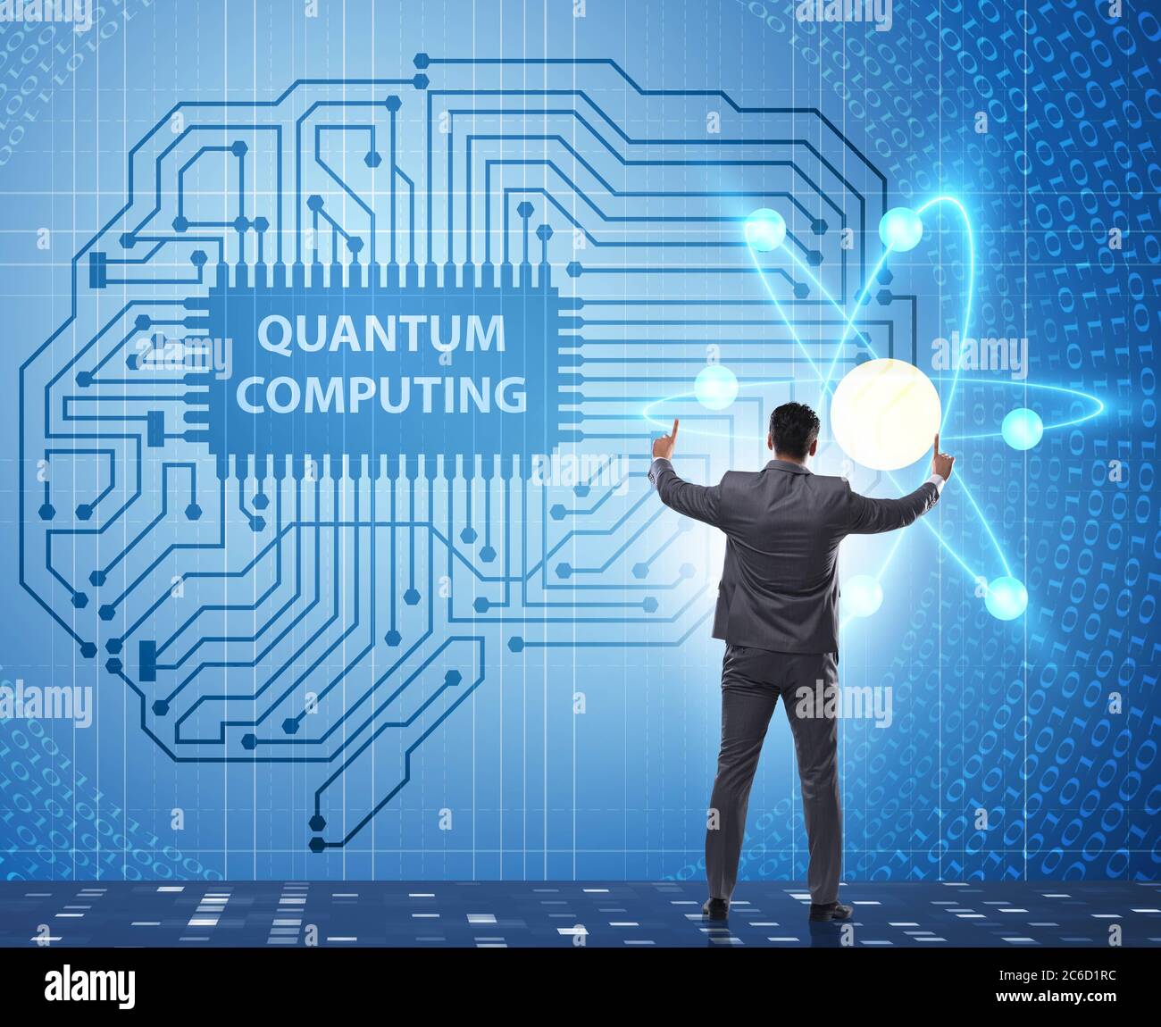 The businessman pressing virtual button in quantum computing concept Stock Photo - Alamy