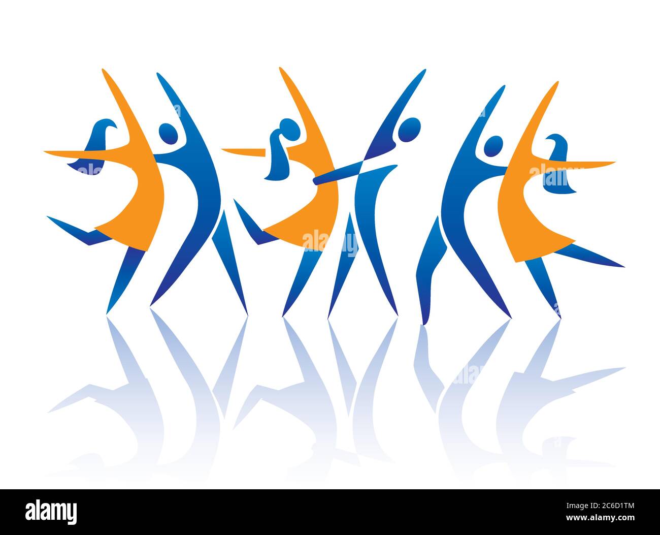 Three Dancing couples, symbols. Stylized Illustration of three dancing ...