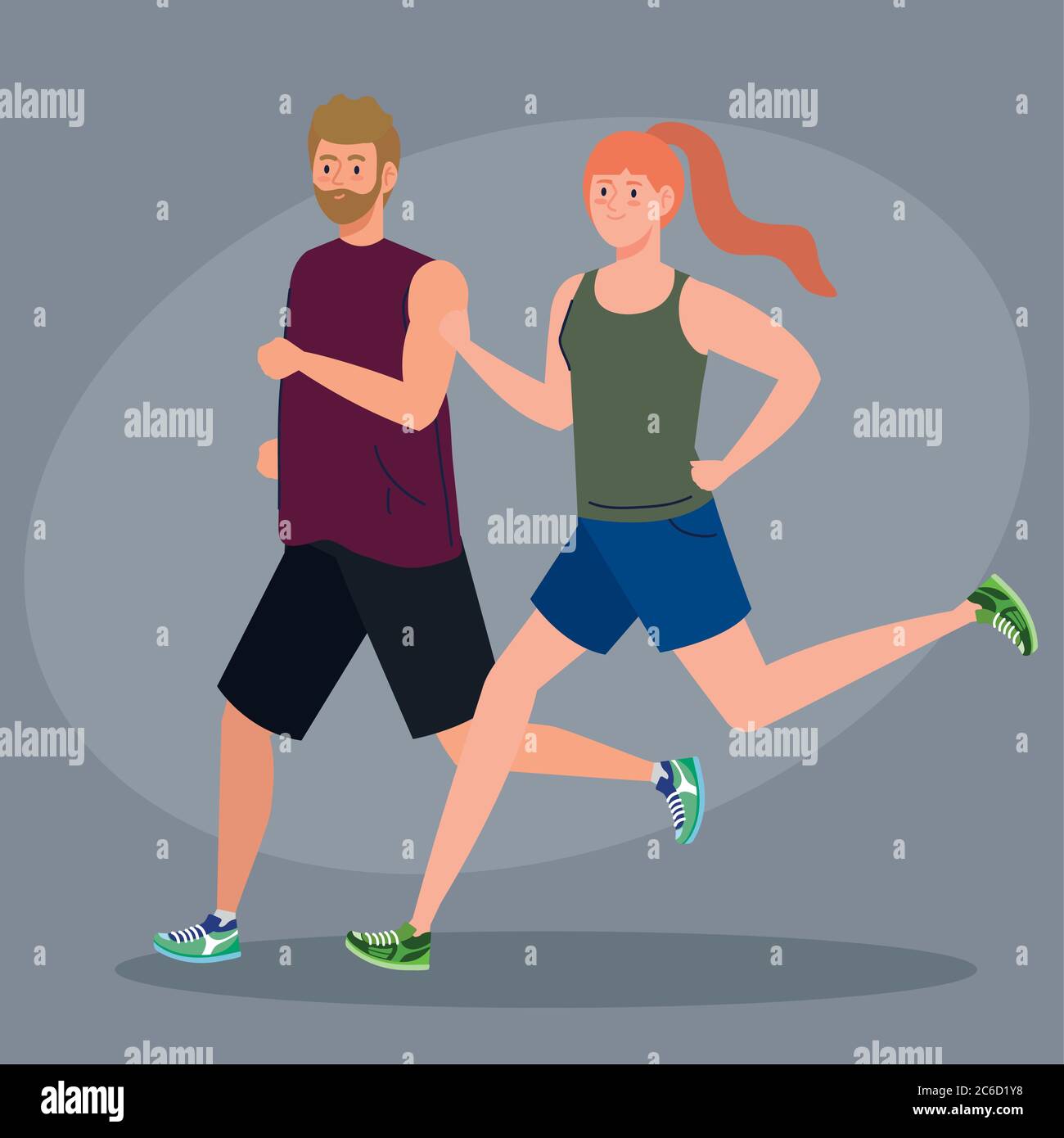 couple marathoner running sportive, man and woman run competition or ...