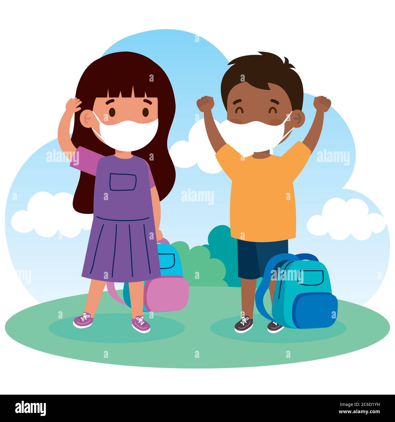 cute kids wearing medical mask to prevent coronavirus covid 19 with ...