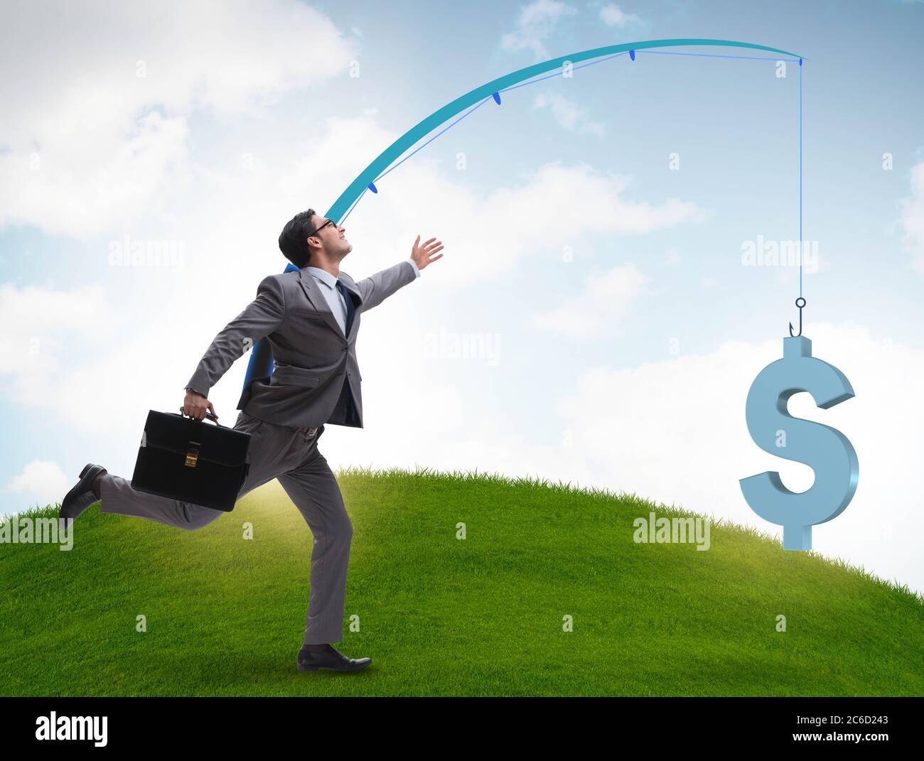 The businessman chasing money on fishing rod Stock Photo - Alamy