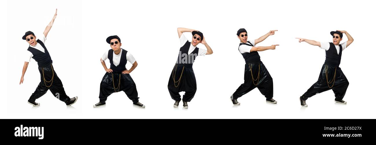 The funny young man dancing isolated on white Stock Photo - Alamy