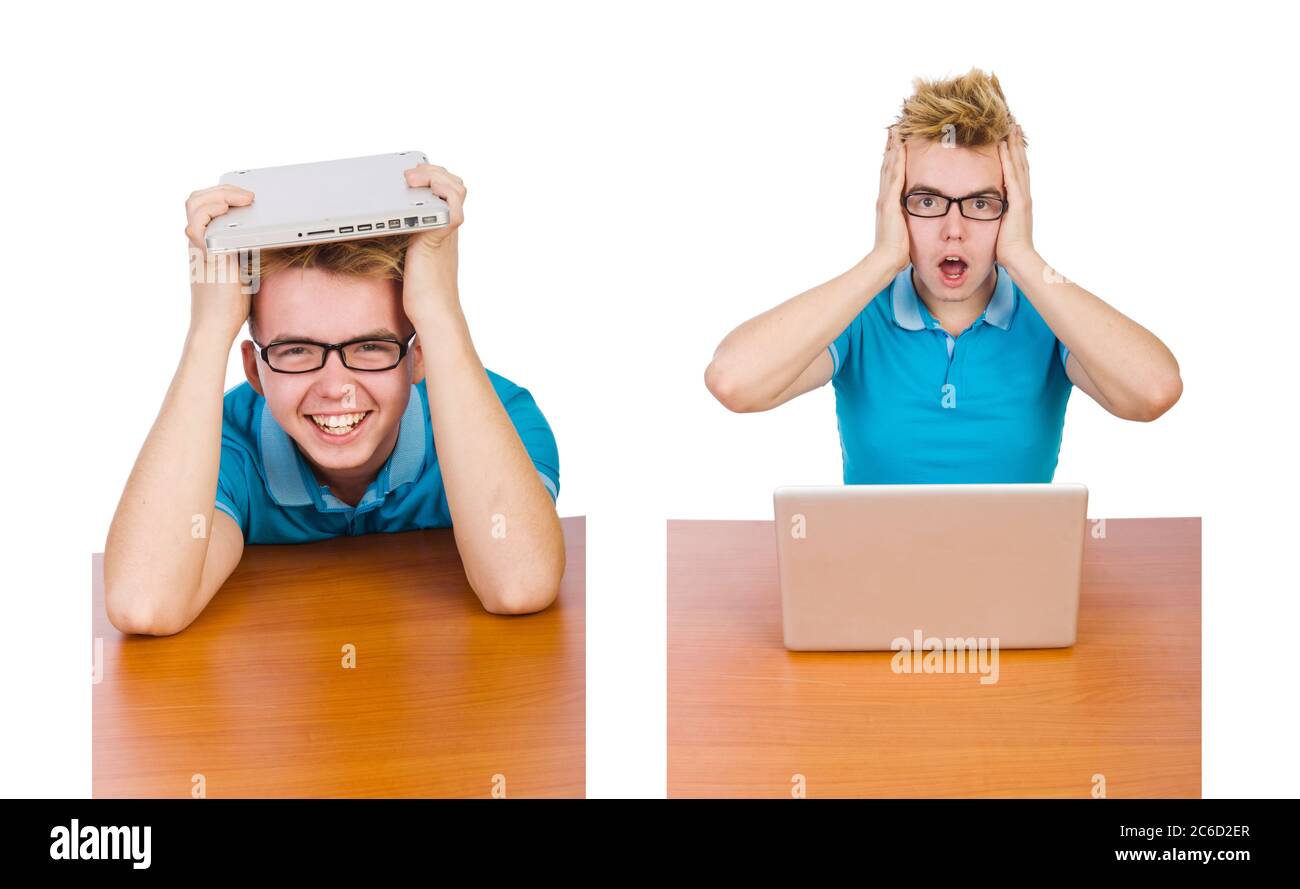 The student with laptop isolated on white Stock Photo - Alamy
