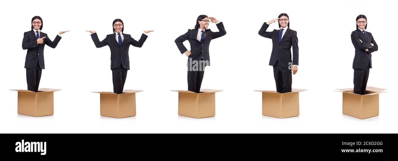 The man in thinking out of the box concept Stock Photo - Alamy
