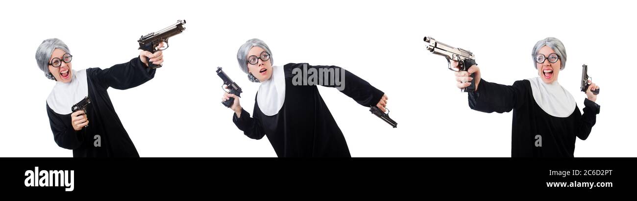 The comic nun isolated on white Stock Photo - Alamy