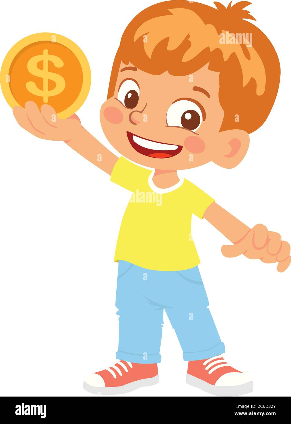 Boy holding coin Stock Vector Images - Alamy