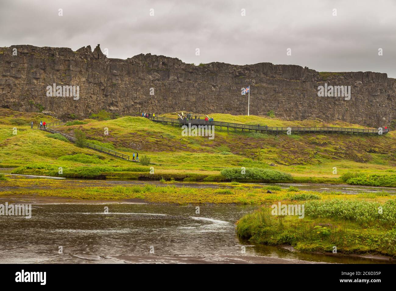 View of the path in the Thingvellir National Park, rift valley that ...