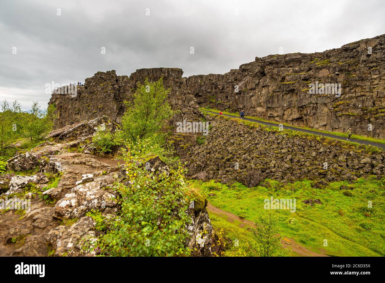 View of the path in the Thingvellir National Park, rift valley that ...