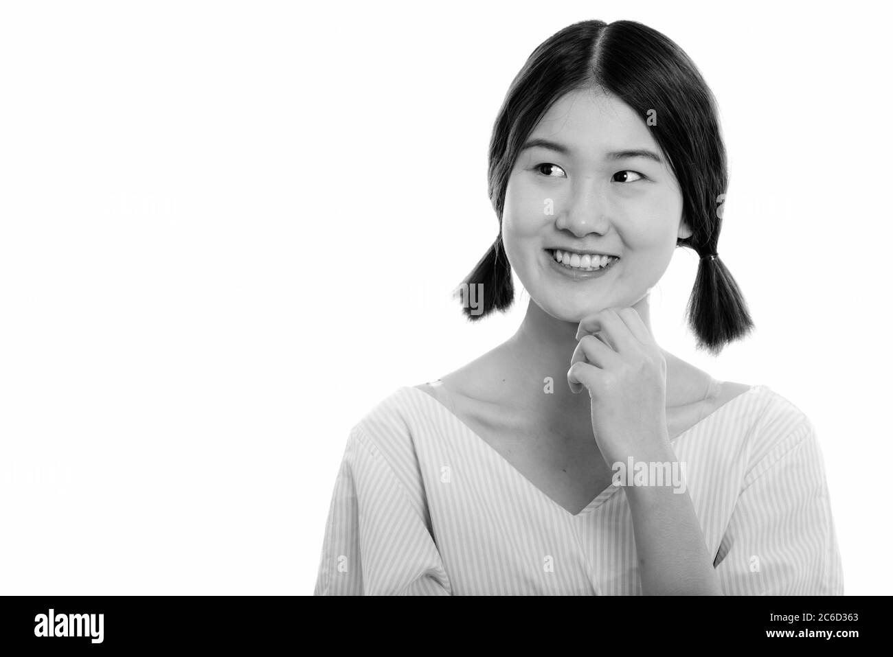 Young asian business woman thinking Black and White Stock Photos ...