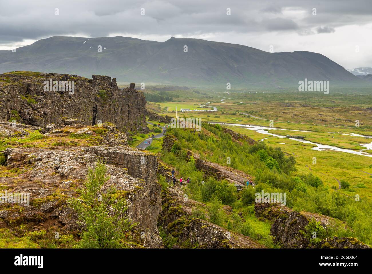 View of the path in the Thingvellir National Park, rift valley that ...