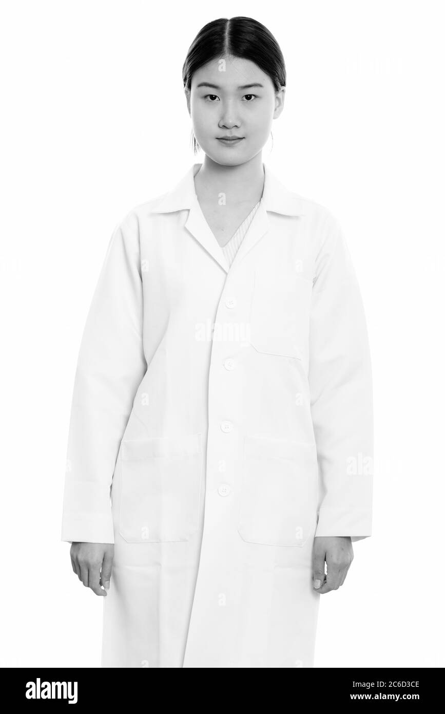 Asian beautiful woman doctor standing Black and White Stock Photos ...