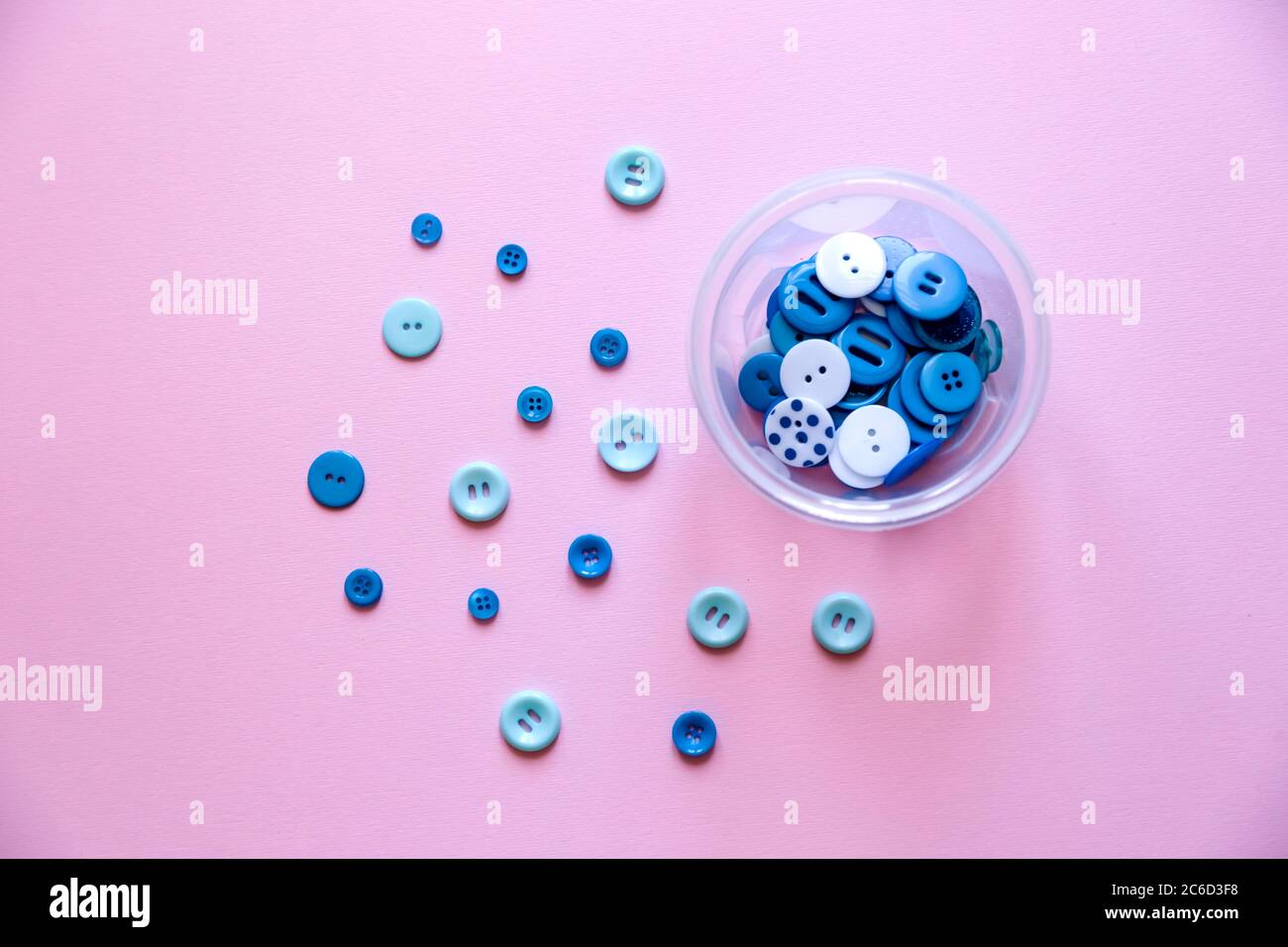 Flat lay with colorful sewing buttons, mock up, top view Stock Photo ...