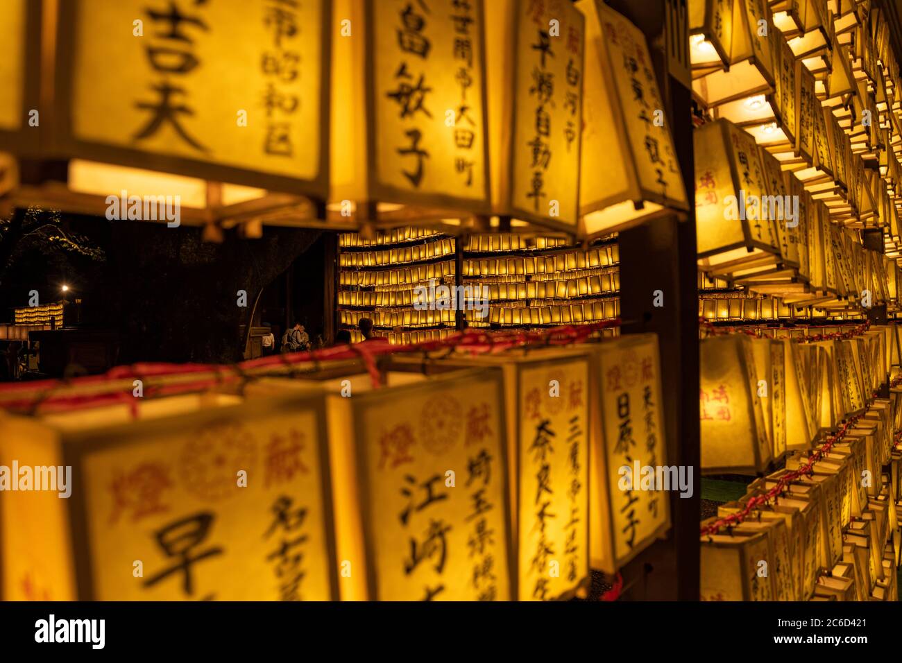 People enjoying the beautiful lanterns at the famous Mitama matsuri ...