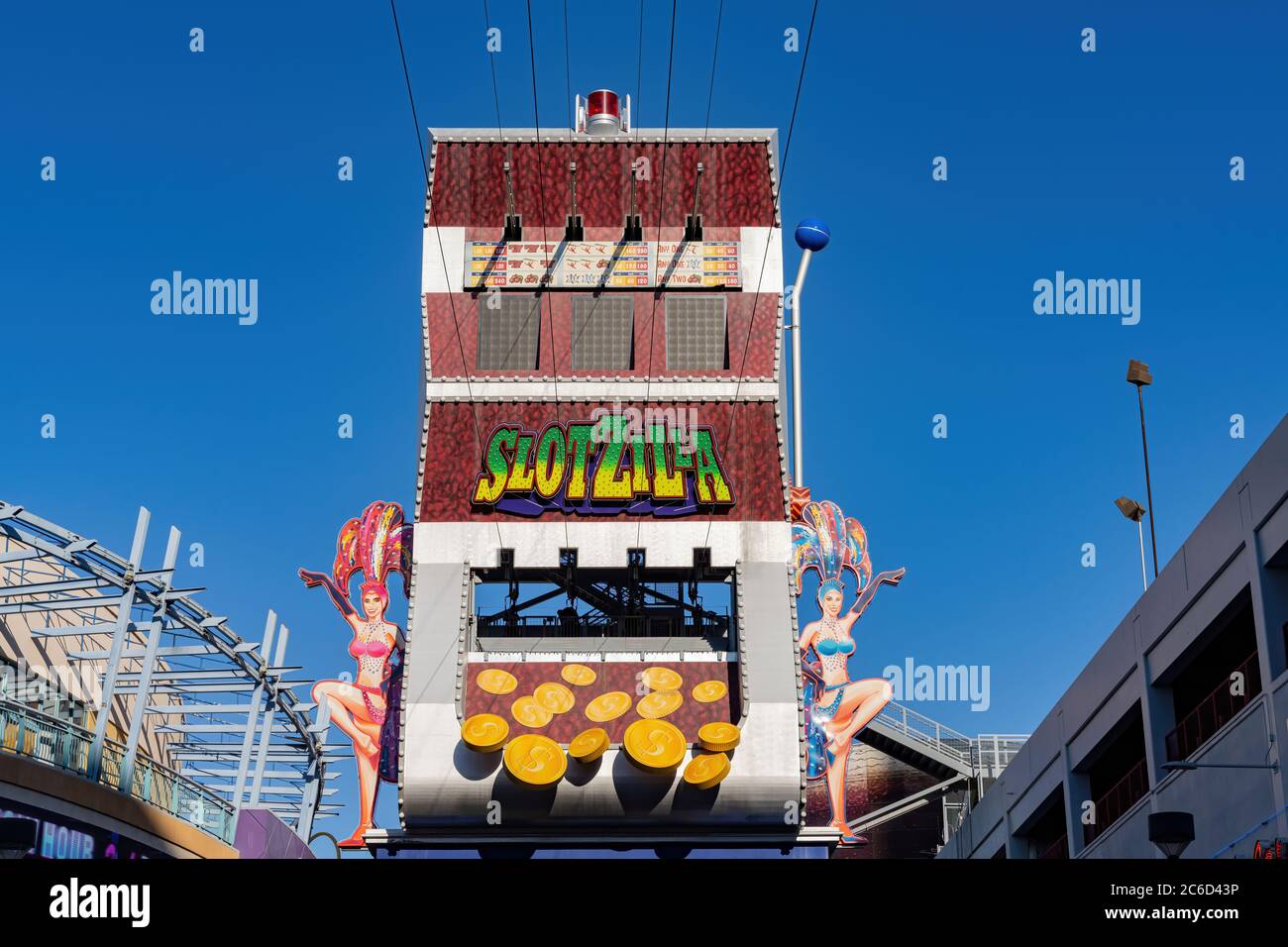 Las Vegas, JUN 23, 2020 -Afternoon view of the fun SlotZilla Zip Line ...